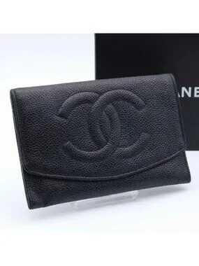 CHANEL | Bags | Chanel Jumbo Cc Logo Bifold Wallet Caviar Leather Black ...